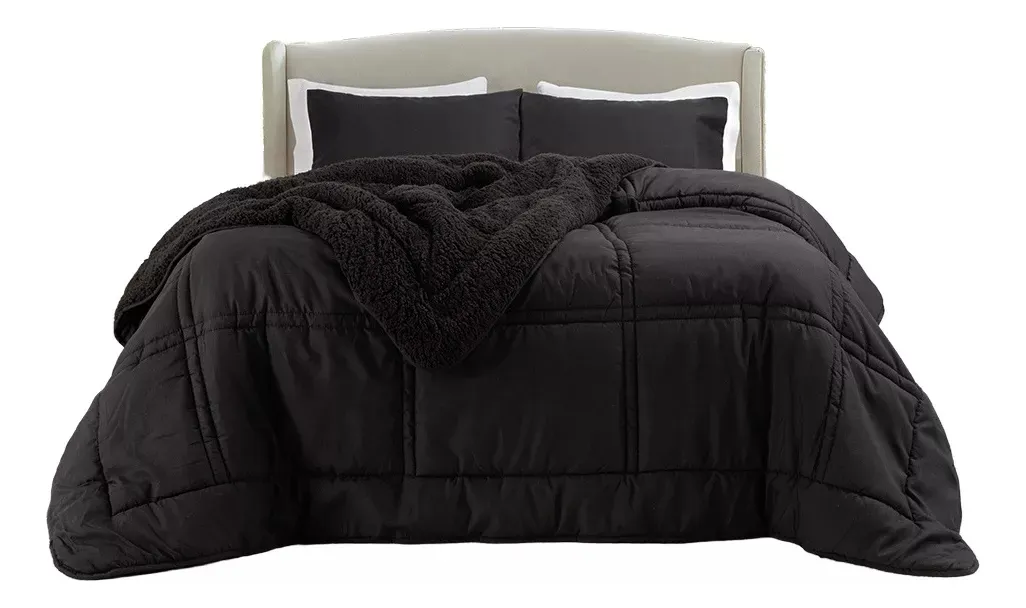 Acolchado 1 1/2 Plazas Jean Cartier Con Corderito Colores Color Negro ...